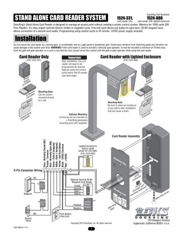 DoorKing 1524-331, 1524-080 Card Reader User Manual | Manualzz