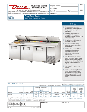 True TPP-93 Specifications | Manualzz