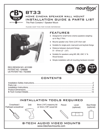 B-Tech BT33 Speaker Wall Mount Installation Guide | Manualzz
