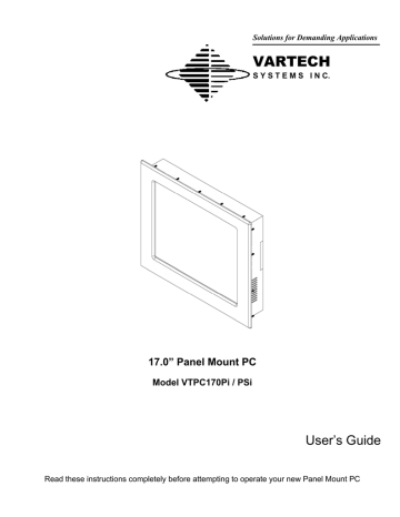VARTECH Panel Mount PC VTPC170Pi / PSi User’s Guide | Manualzz