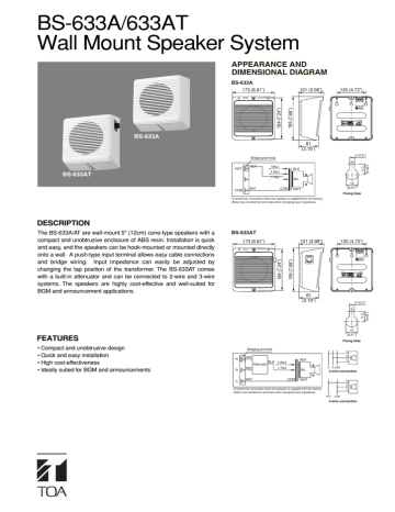 TOA BS-633AT Specification Sheet | Manualzz
