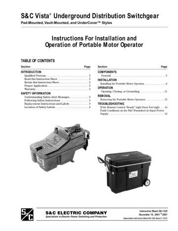 S&C Vista Portable Motor Operator Instruction Sheet | Manualzz