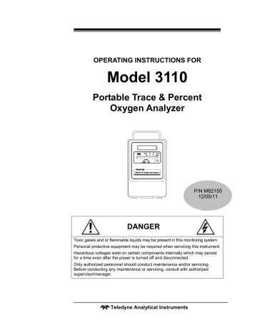 Teledyne 3110 Portable Trace/Percent Oxygen Analyzer Instruction manual ...