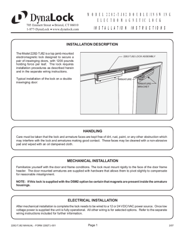 DynaLock 2282-TJ82 Installation Instructions Manual | Manualzz