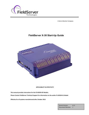 FieldServer X-30 FS-B35XX-05 Start-Up Guide | Manualzz