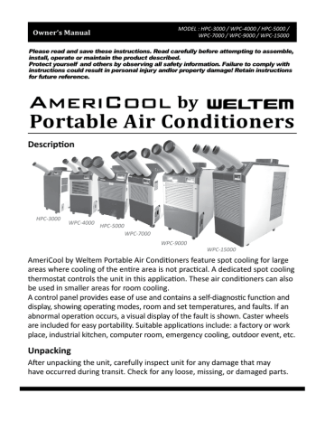 Americool Portable Air Conditioner Owner's Manual | Manualzz