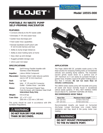 Flojet 18555-000 User manual | Manualzz