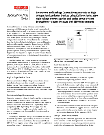 Keithley Series 2290 2290-5, 2290-10 Application Note | Manualzz