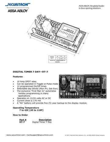 Securitron DT-7 Prime Time Digital Timer Specifications | Manualzz