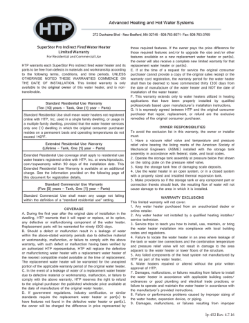 HTP SuperStor Pro Indirect Fired Water Heater Warranty | Manualzz