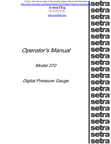 Setra Model 370 Pressure Gauge Operator's Manual | Manualzz