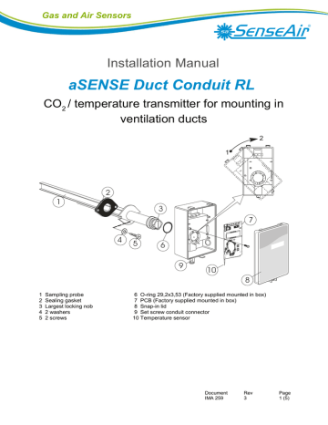 CO2/temperature transmitter aSENSE Duct Conduit RL Installation Manual | Manualzz
