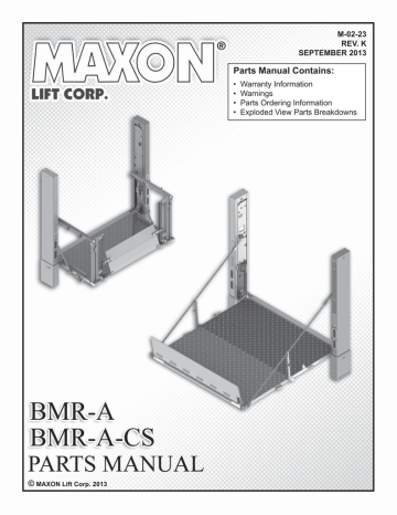 Maxon BMR-A, BMR-A-CS Parts Manual | Manualzz