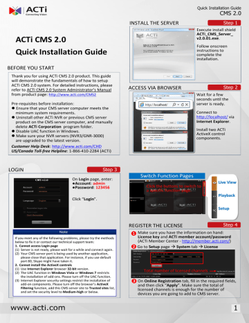 ACTi CMS 2.0 Quick Installation Guide | Manualzz