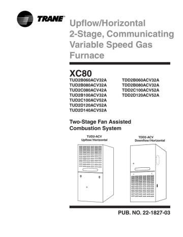 Trane TUD2C100ACV52A XC80 21 in. 100000 BTU 80% AFUE 5 Ton Two-Stage ...