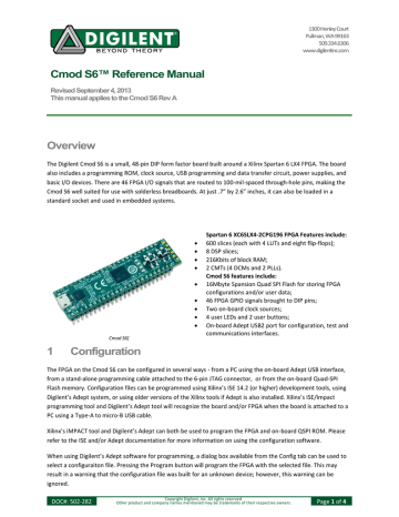 Cmod S6 Rev A FPGA Board Reference Manual | Manualzz