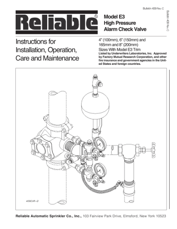 Reliable E3 High Pressure Alarm Check Valve Instructions | Manualzz