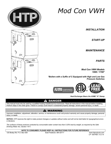 HTP Mod Con Double Stack VWH Installation manual | Manualzz