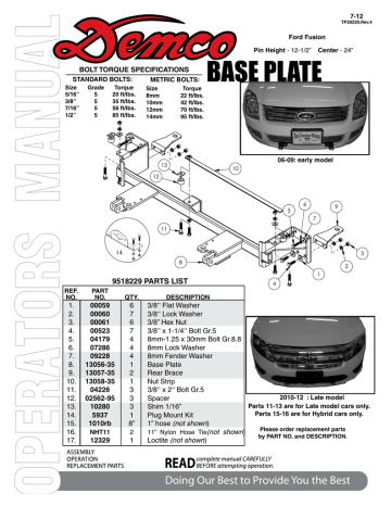 Ford Fusion Base Plate Installation Instructions | Manualzz