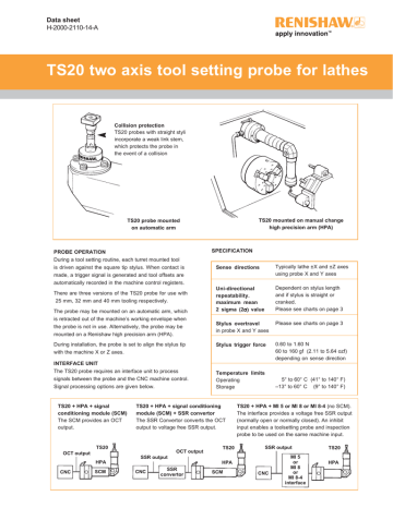 Renishaw TS20 two axis tool setting probe Data Sheets | Manualzz