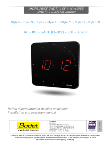 Bodet Style 5S Installation and Operation Manual | Manualzz