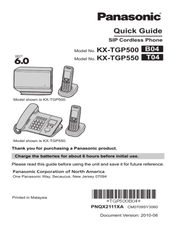 Panasonic SIP Cordless Phone KX-TGP500, KX-TGP550 Quick Guide | Manualzz