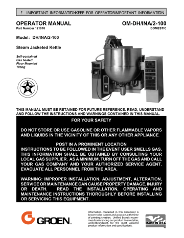 Capkold DH/INA/2-100 Steam Jacketed Kettle manual | Manualzz