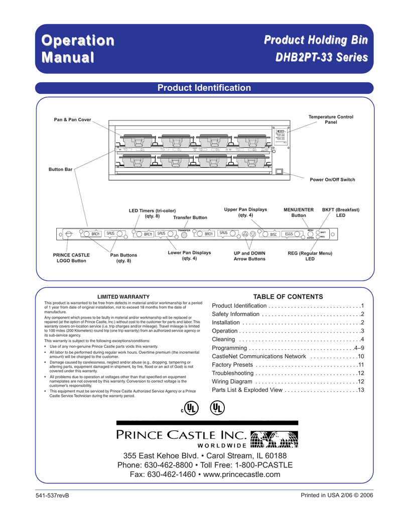 Prince Castle DHB2PT-33 Operation Manual | Manualzz