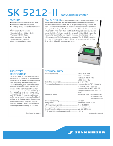 Sennheiser SK 5212-II Spec sheet | Manualzz