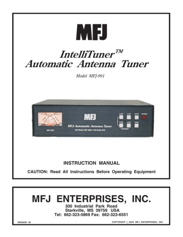 Automatic Antenna Tuner MFJ-991 Instruction Manual | Manualzz