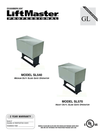 Chamberlain LiftMaster Professional SL540 manual | Manualzz