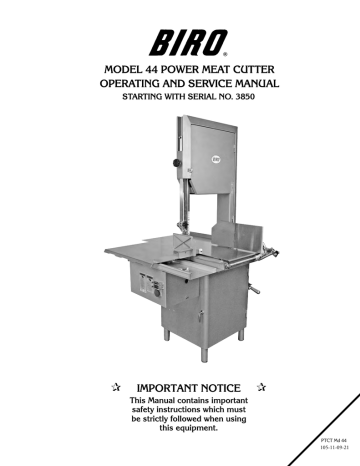BIRO Model 44 Power Meat Cutter Operating and Service Manual | Manualzz