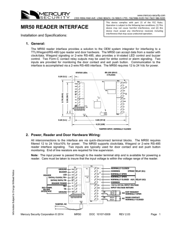Mercury Security MR50 Installations And Specifications | Manualzz