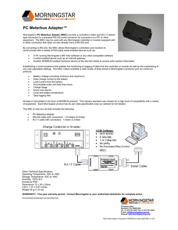 Morningstar PC Meterbus Adapter Datasheet | Manualzz