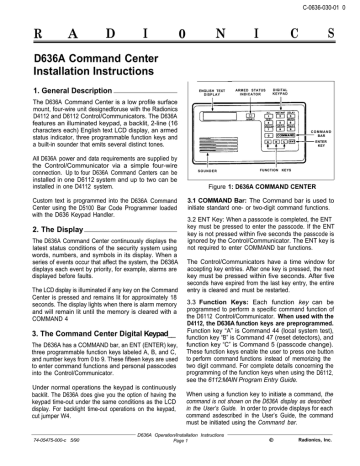 Radionics D636A Command Center Installation Instructions | Manualzz