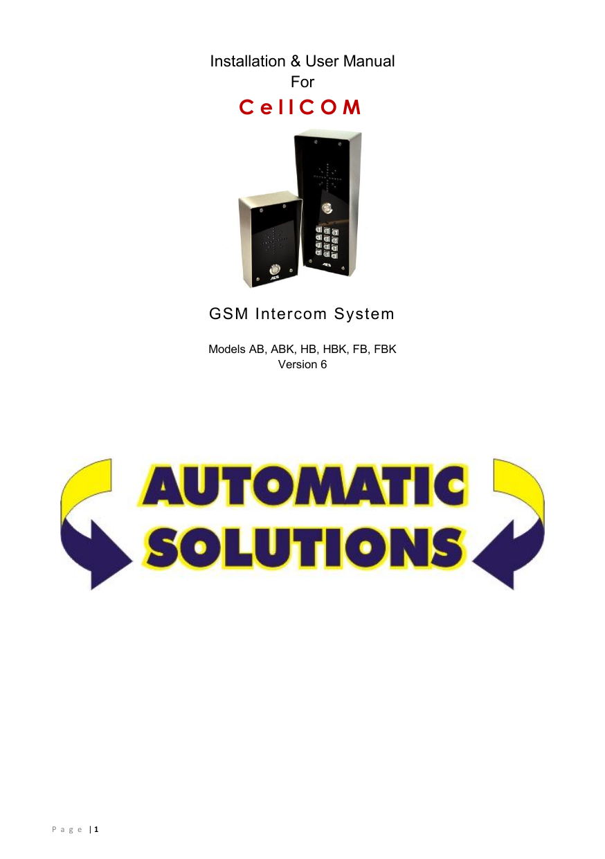 Automatic Solutions ABK Installation & User Manual | Manualzz