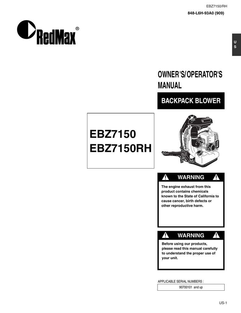 RedMax EBZ7150RH Operator’s manual | Manualzz