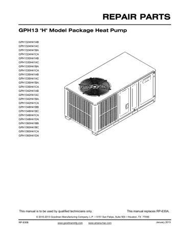 Goodman GPH13 series Package Heat Pump Repair Parts | Manualzz