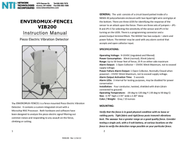 Fence Vibration Detector ENVIROMUX-FENCE1 VIB200 Instruction Manual ...