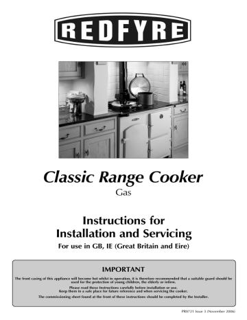 AGA Redfyre Classic Range Gas tech manual Owner's Manual | Manualzz