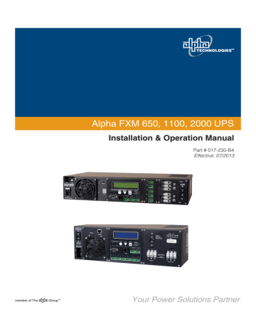 Alpha FXM 650, 1100, 2000 UPS Installation & Operation Manual | Manualzz
