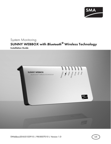 SMA SUNNY WEBBOX with Bluetooth Installation manual | Manualzz