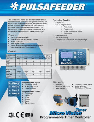 Pulsafeeder MicroVision Timer Data Sheet | Manualzz