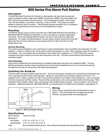 DMP 850 Series Fire Alarm Pull Station Installation Sheet | Manualzz