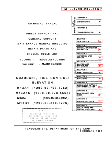 M13A1, M13A1C, M13A3, M13B1 Quadrant Technical Manual | Manualzz