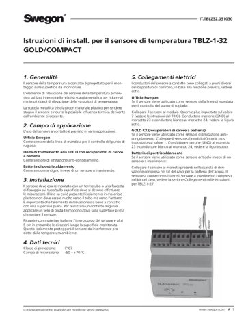 Swegon TBLZ-1-32 Sensore di temperatura Istruzioni per l'uso | Manualzz