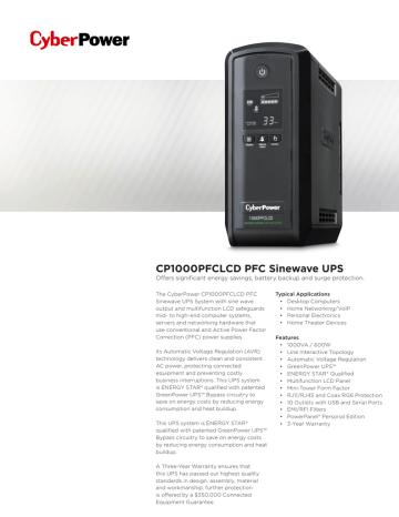 CyberPower CP1000PFCLCD Datasheet | Manualzz