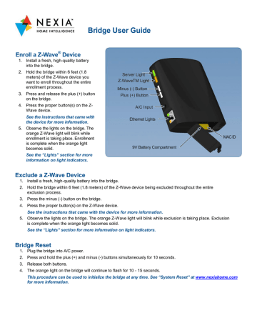Nexia Home Intelligence BR100NX Nexia Z-Wave Bridge User Manual | Manualzz