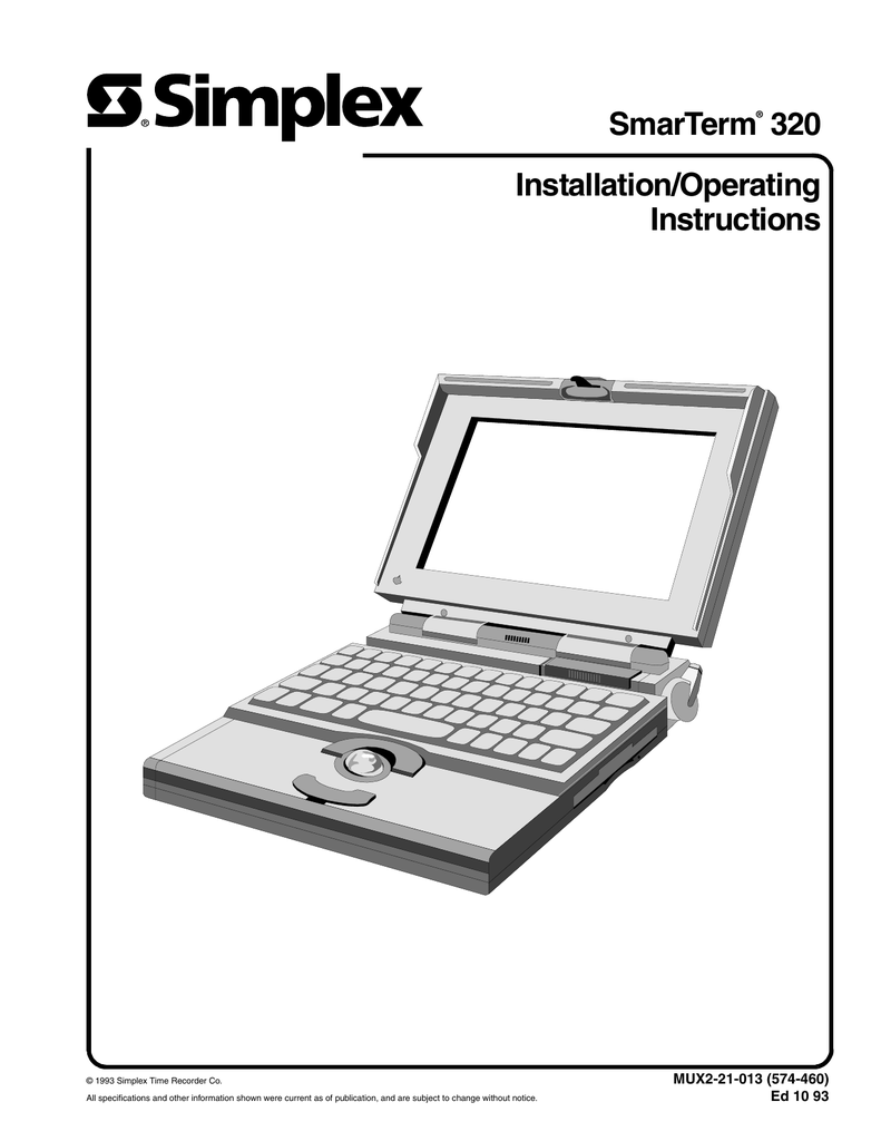 Simplex SmarTerm 320 Installation & Operating Instructions Manual ...