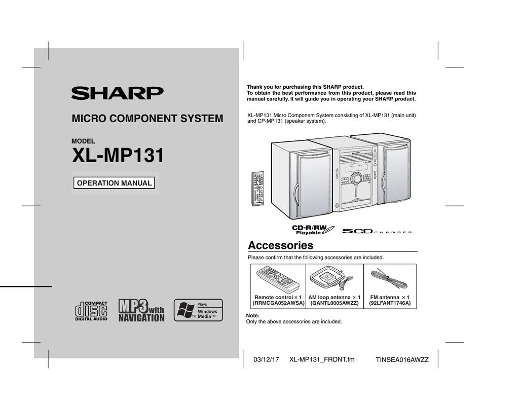 Sharp XL-MP131 Stereo System User manual | Manualzz